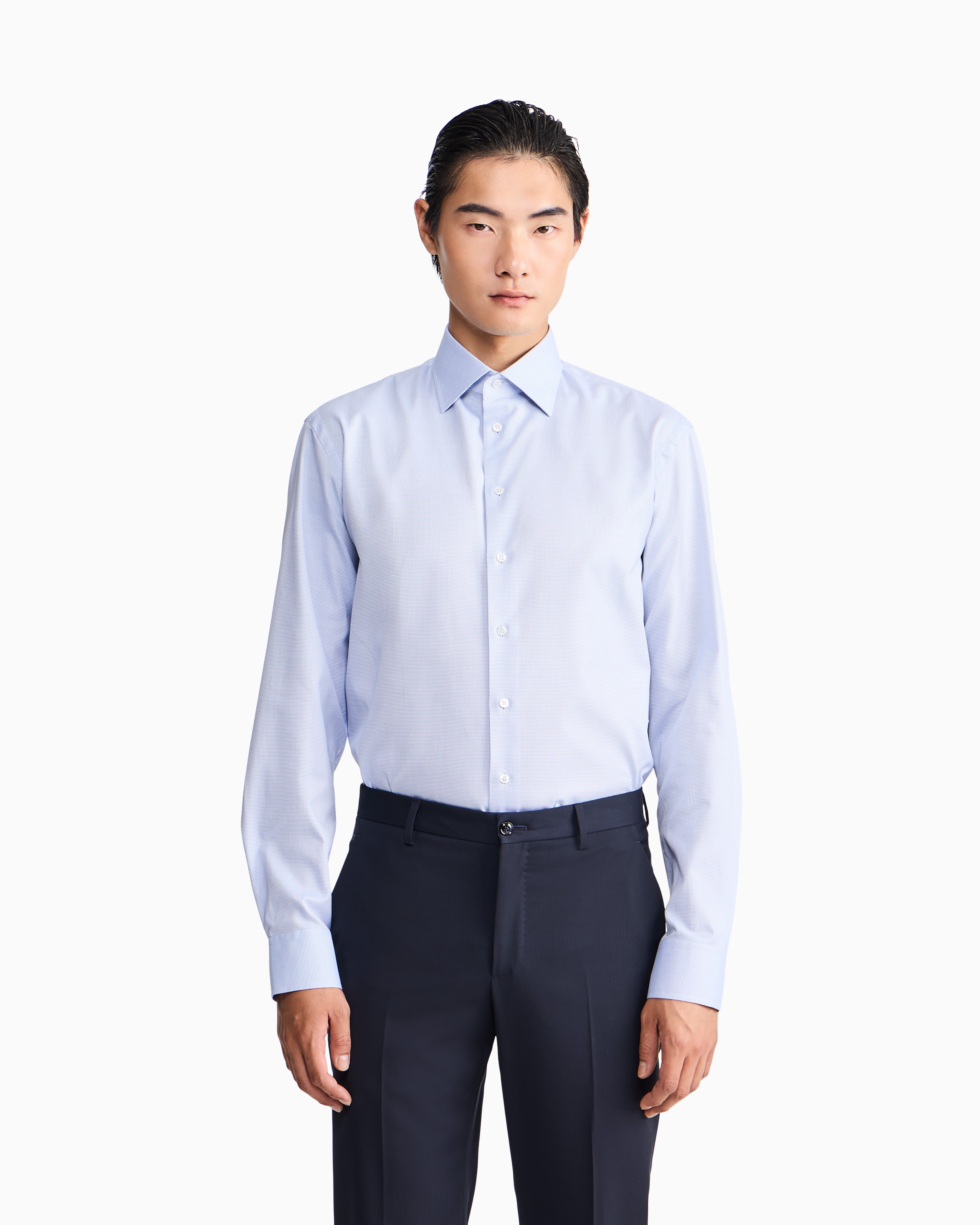 GIORGIO ARMANI regular fit shirt in micro weave cotton with french collar